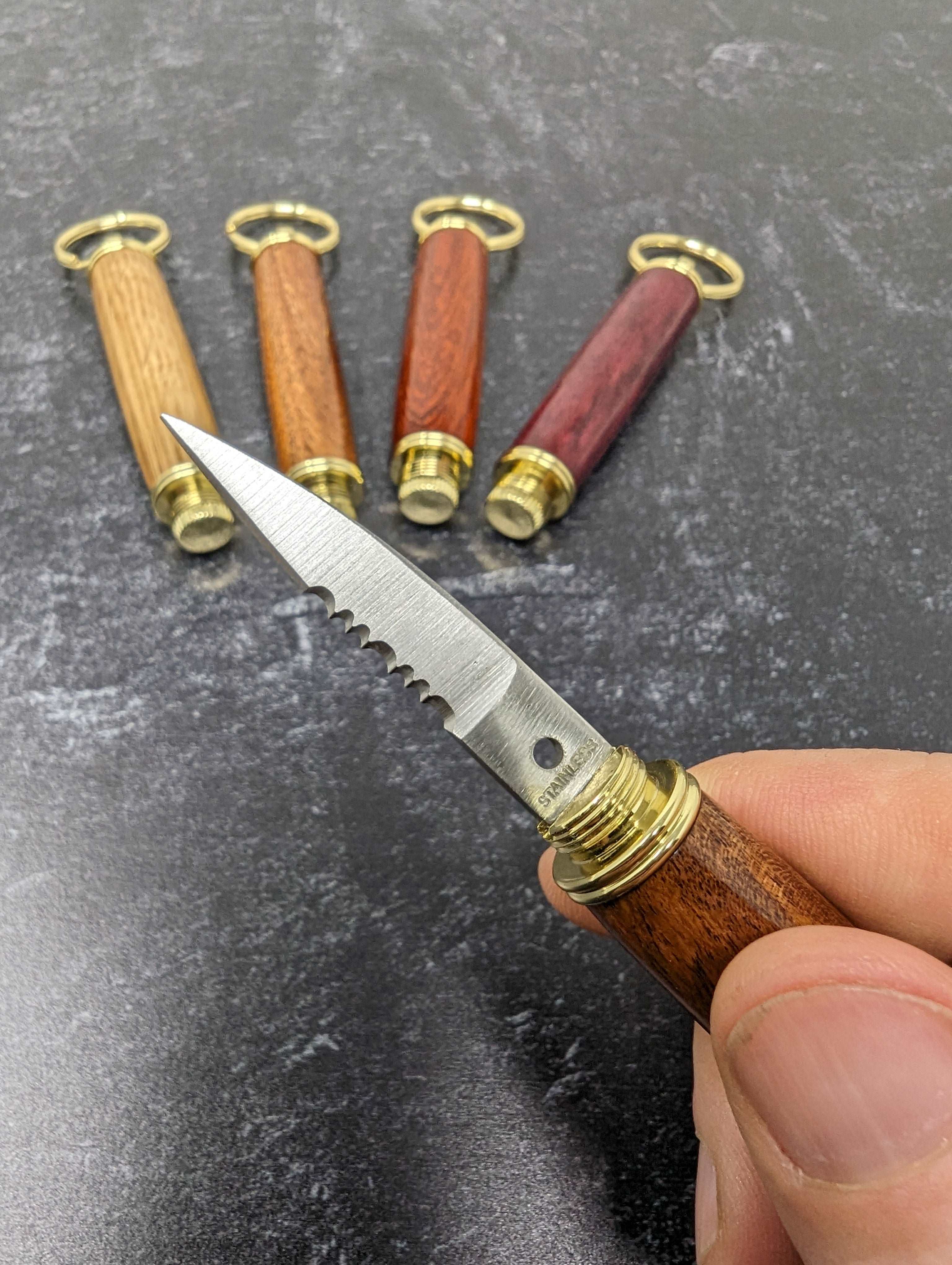 Handcrafted Wooden Keychain with Hidden Pocket Knife – Discreet and Pr ...